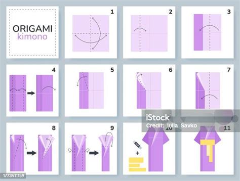 아이들을 위한 종이접기 튜토리얼 종이 접기 귀여운 목욕 가운 0명에 대한 스톡 벡터 아트 및 기타 이미지 0명 개체 그룹