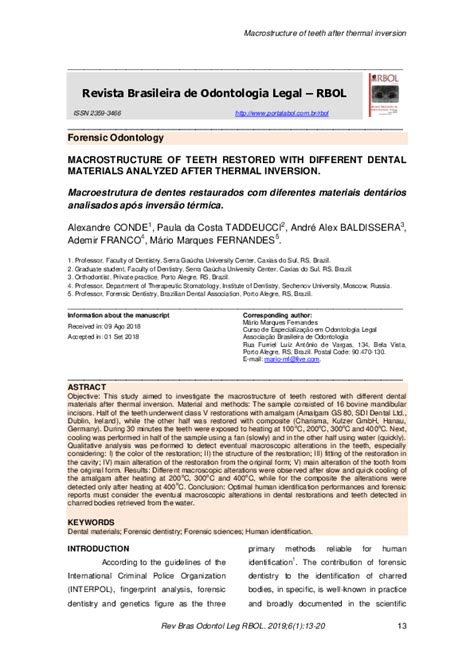 Pdf Macrostructure Of Teeth Restored With Different Dental Materials