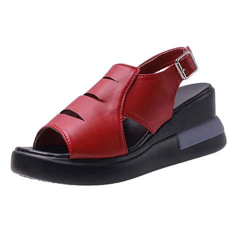 Kbodiu Womens Open Toe Buckle Ankle Platform Wedge Sandals For Women