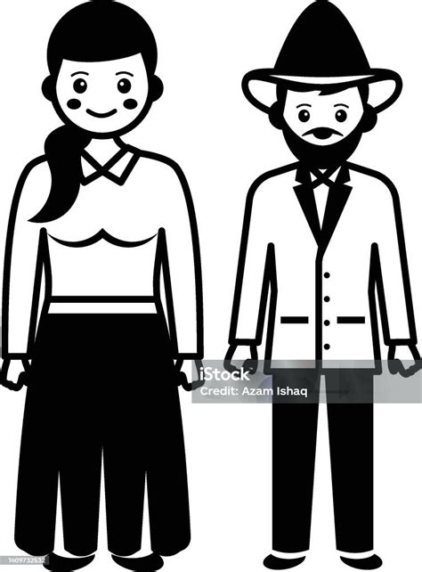 키가 큰 벡터 아이콘 디자인으로기도하는 남녀가 착용 한 무릎 길이의 면화 가운 세계 원주민 상징 캐주얼 한 옷의 캐릭터 기호