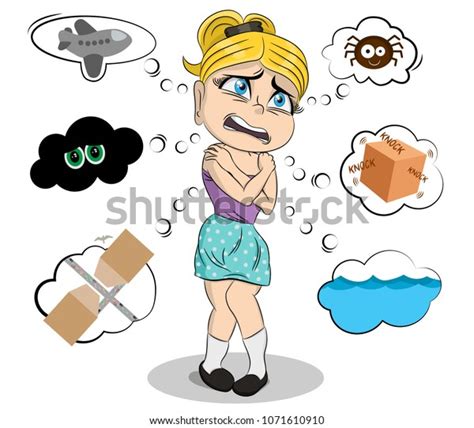 Scared Girl Various Phobias Colored Isolated Stock Vector Royalty Free