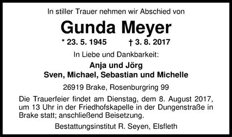 Traueranzeigen Von Gunda Meyer Nordwest Trauerde