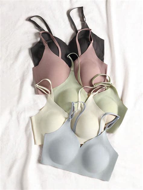 5pcs Solid Wireless Bra Shein Usa