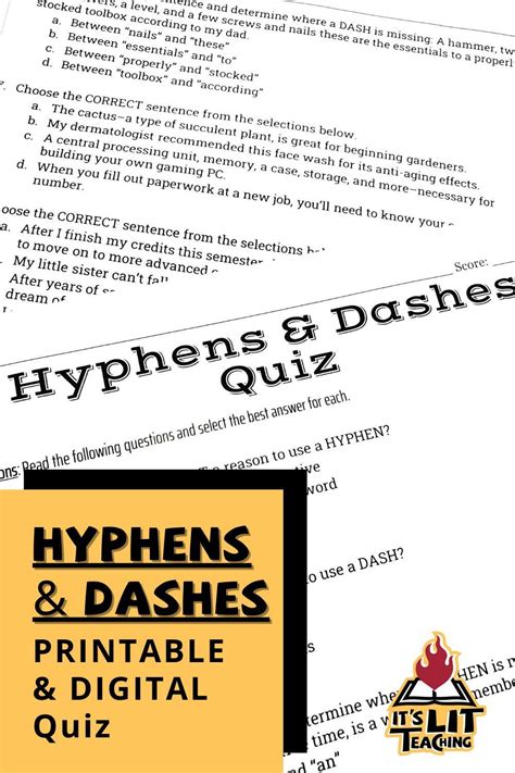 Grammar Hyphens And Dashes Quiz Editable Digital And Printable