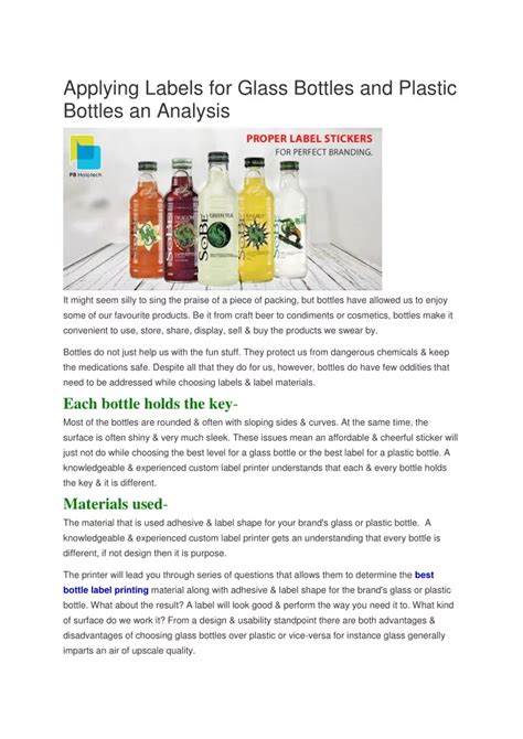 Ppt Applying Labels For Glass Bottles And Plastic Bottles An Analysis