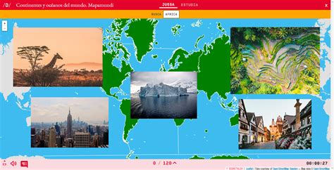 Mapa para jugar Dónde está Continentes y océanos del mundo Mapamundi Mapas Interactivos de