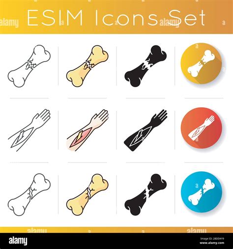 Bone Fractures Icons Set Open Fracture Limb And Body Part Injuries Healthcare Linear Black