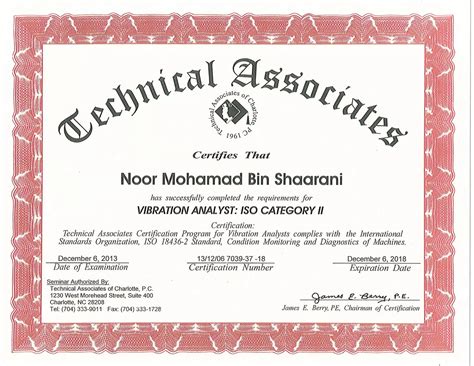 Vib Certificates Iso Ii Vibration Analysis 1 Ppt