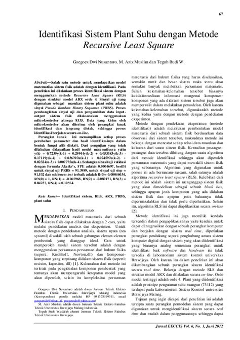 Pdf Identifikasi Sistem Plant Suhu Dengan Metode Recursive Least