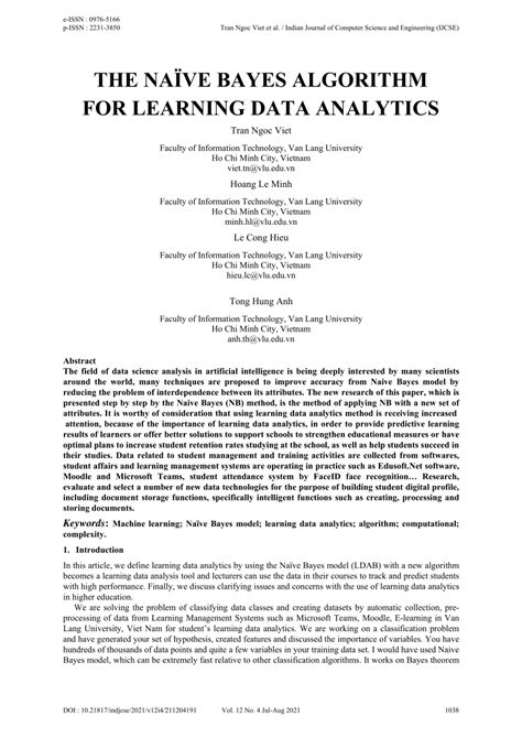 Pdf The NaÏve Bayes Algorithm For Learning Data Analytics