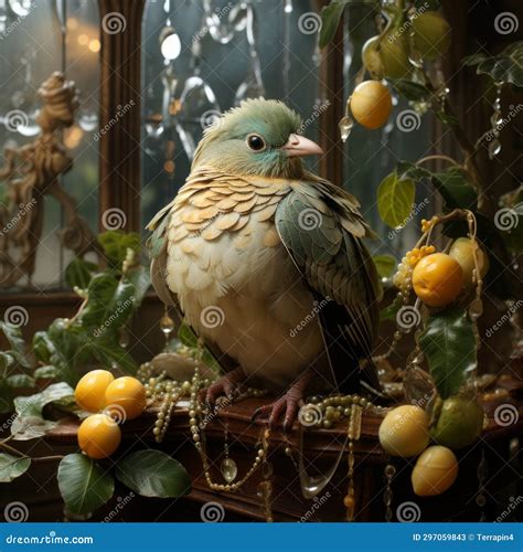 Feathery Partridge In A Pear Tree Sitting On A Table With Beads Stock