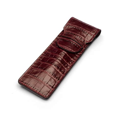 Single Leather Pen Case Burgundy Croc Pen Cases Sagebrown