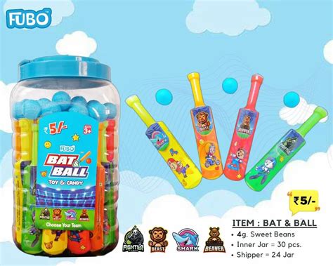 Fubo Sweet Bean Bat And Ball Toy Candy Packaging Type Plastic Jar Packaging Size 30 Pcs At ₹ 5