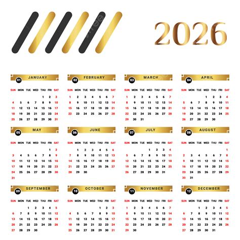 2026 Calendar With Black And Golden Unique Shape Vector Calendar 2026