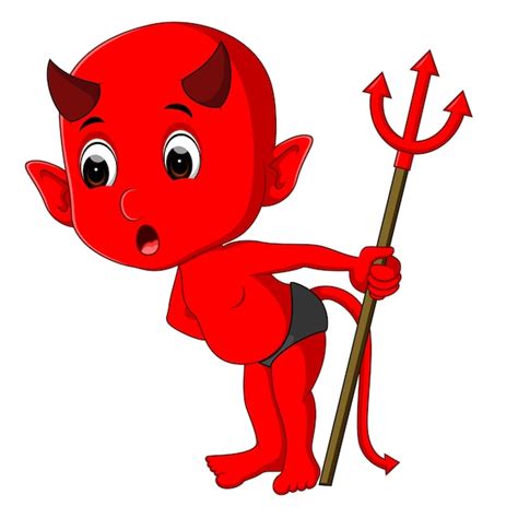 Diabo Vermelho Bonito Vetor Premium