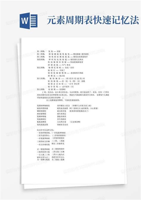 元素周期表快速记忆法Word模板下载 编号lvajvady 熊猫办公