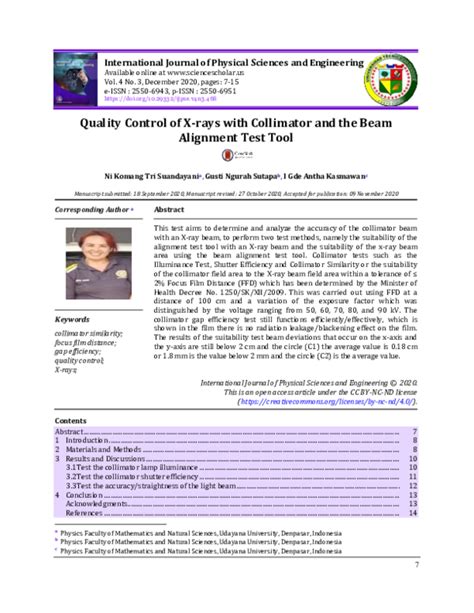 Pdf Quality Control Of X Rays With Collimator And The Beam Alignment Test Tool