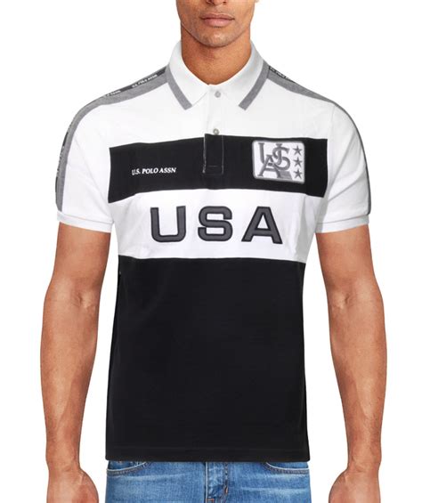 Us Polo Association Mens Polo Shirt Slim Fit Logo Tape Blackwhite Sz S