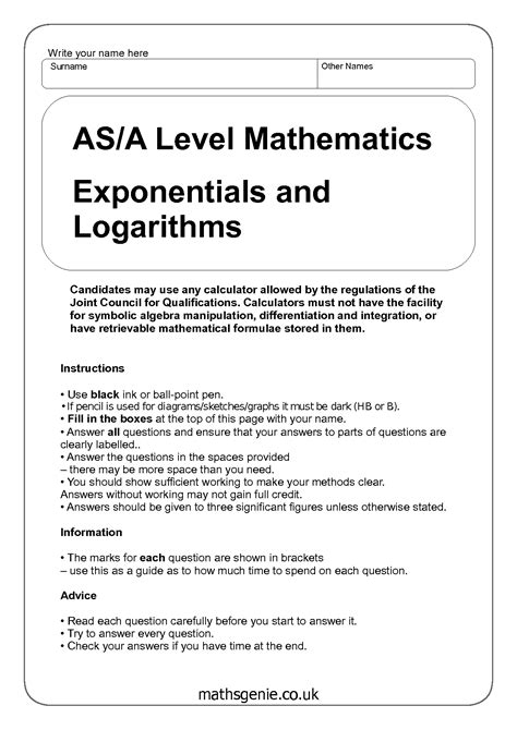 SOLUTION: A level exponentials and logs worksheet - Studypool
