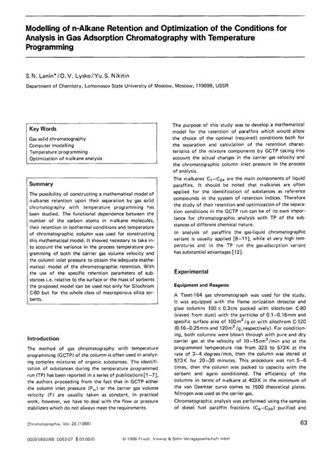 Pdf Modelling Of N Alkane Retention And Optimization Of The Conditions For Analysis In Gas