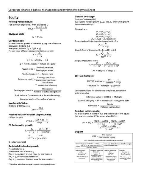 Finance Cheat Sheet Pdf