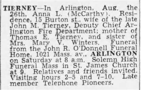 Anna L Mccarthy Tierney Unknown 1964 Find A Grave Memorial