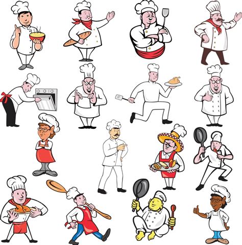 Chef Panadero Cocinero Conjunto De Dibujos Animados Gráficos De Dibujos