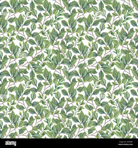 Green Abstract Leaves Seamless Pattern Of Lush Foliage Forest Leaf