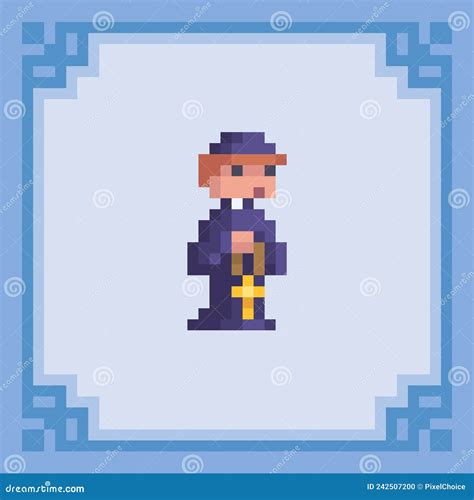 Priest Or Monk With The Cross Pixel Art Character Stock Vector