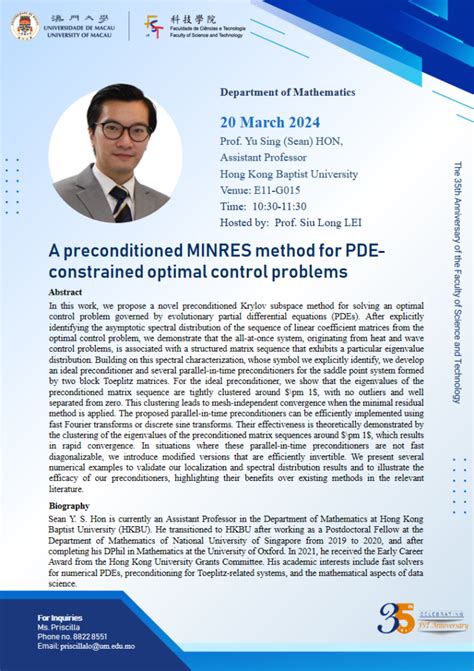 A Preconditioned Minres Method For Pde Constrained Optimal Control
