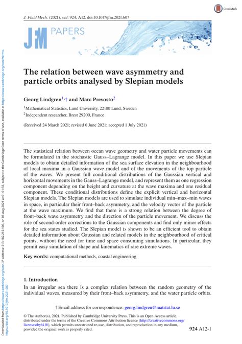 Pdf The Relation Between Wave Asymmetry And Particle Orbits Analysed By Slepian Models