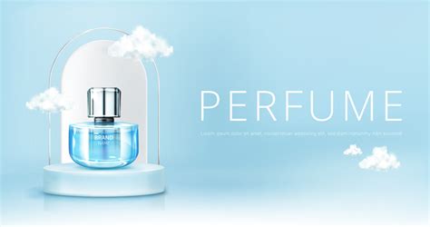Perfume Spray Bottle On Podium With Clouds Banner 15369830 Vector Art
