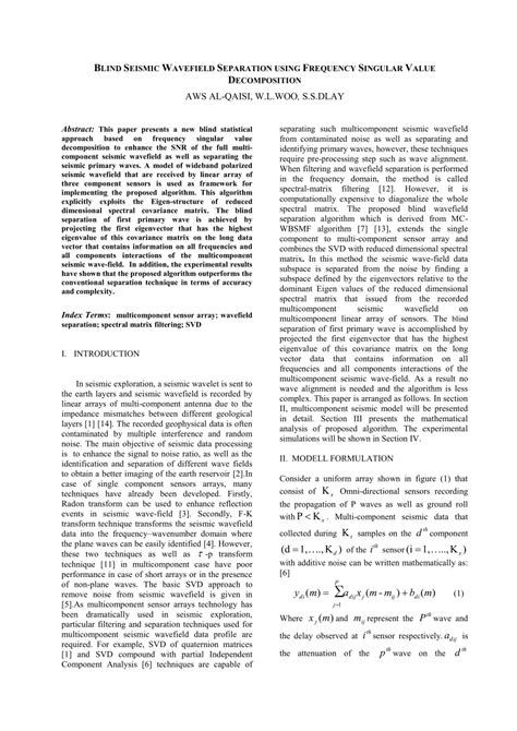 Pdf Blind Seismic Wavefield Separation Using Frequency Singular Value