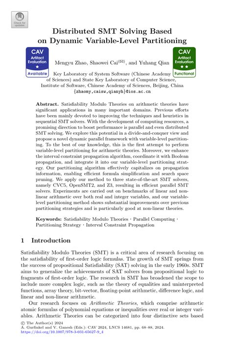 Pdf Distributed Smt Solving Based On Dynamic Variable Level Partitioning