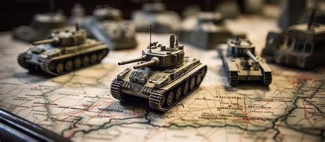 World Map With Toy Tanks For Military Strategy And Planning Of War