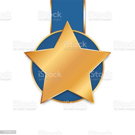 흰색 배경에 금색 별 배너가있는 파란색 수상 리본 메달의 벡터 일러스트 레이 션 1위에 대한 스톡 벡터 아트 및 기타 이미지