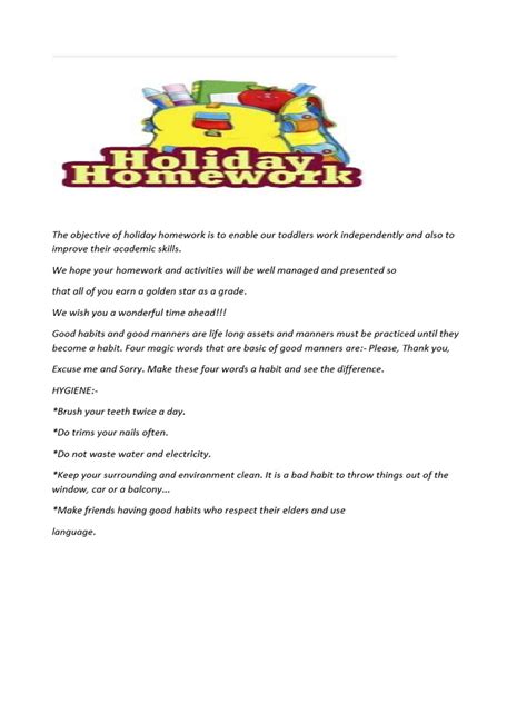 Holiday Homework Class 1 Pdf