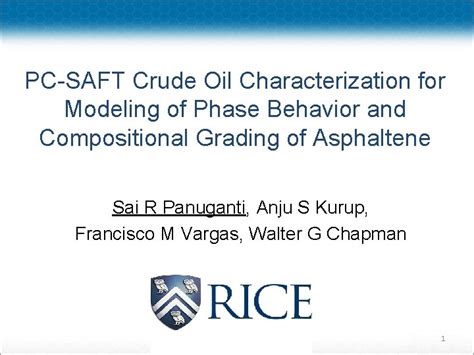 Pcsaft Crude Oil Characterization For Modeling Of Phase