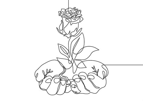 Premium Vector One Continuous Line Of Two Hand Holding A With Rose Thin Line Illustration