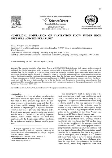 Pdf Numerical Simulation Of Cavitation Flow Under High Pressure And