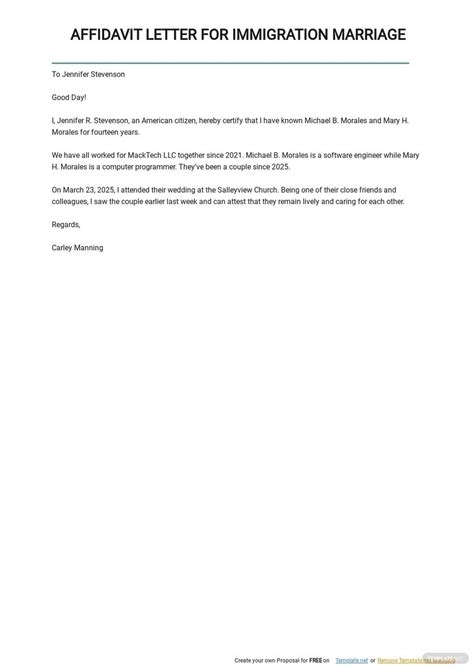 Affidavit Letter For Immigration Marriage Example In Word Google Docs Pages Pdf Download