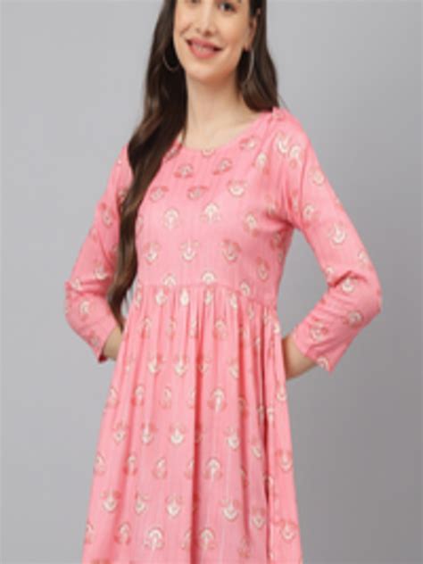 Buy Adaa Jaipur Pink And White Floral Print Empire Longline Top Tops