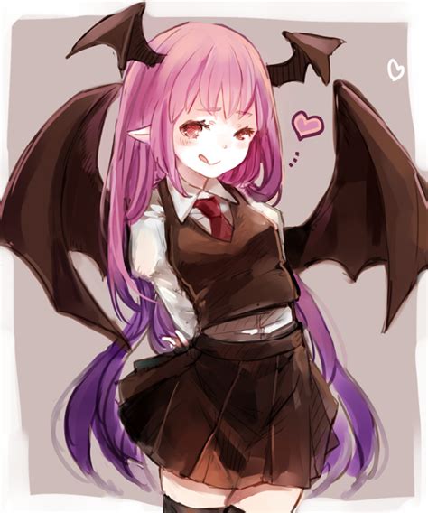 Safebooru 1girl Arms Behind Back Bat Wings Black Legwear Blush Chobi