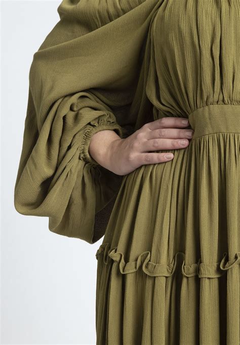 Ruffle Tiered Maxi Dress With Keyhole Neckline Green Moss Eloquii