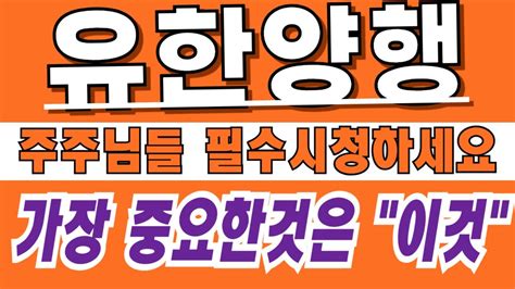 유한양행 주주님들 🔥필수시청🔥 가장 중요한것은 이것 Youtube