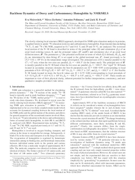 Pdf Backbone Dynamics Of Deoxy And Carbonmonoxy Hemoglobin By Nmrsrls