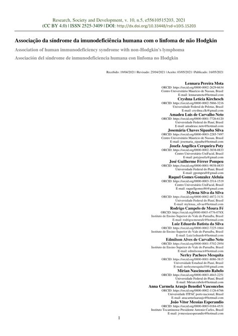 Pdf Associação Da Síndrome Da Imunodeficiência Humana Com O Linfoma