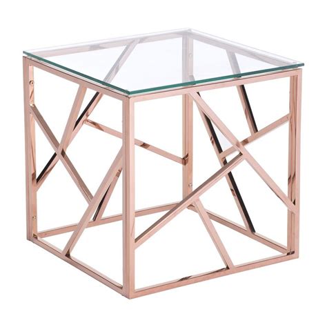 Zuo Cage Rose Gold Glass Top Side Table 100182 The Home Depot