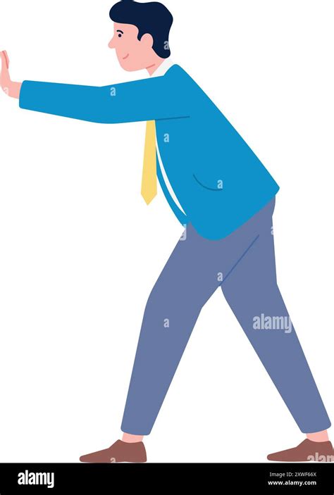 Man Pushing Something Person Standing Against Wall Stock Vector Image