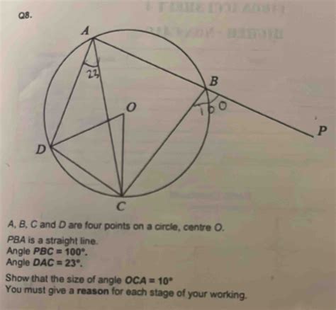 Solved Q A B C And D Are Four Points On A Circle Centre O PBA Is A Straight Line Angle